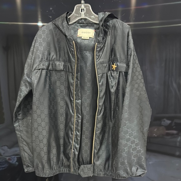 Gucci | Jackets & Coats | Gucci Black Monogram Hooded Jacket | Poshmark